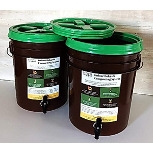 2 Bucket Indoor Bokashi Composting System - Kitchen Compost Buckets with A Spout - Air Tight Gamma Seal Lid - Practical Way to Collect All Your Organic Waste - 5lbs of Kashi Blend