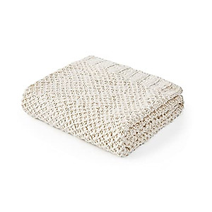 Amélie Home Chunky Slub Bulky Yarn Knit Blanket Textured Mulberry Woven Luxury Throw for Farmhouse Boho Decor Throw Blanket (Cream,50''x 60'')