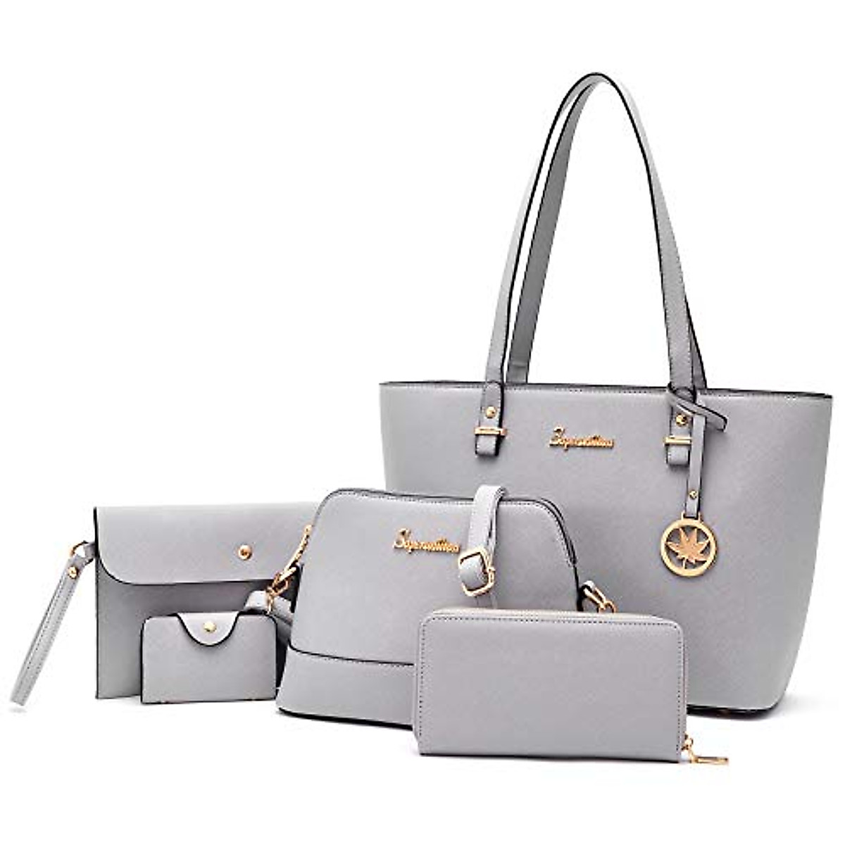 Soperwillton Handbag for Women Wallet Tote Bag Shoulder Bags Top Handle Satchel 5pcs Purse Set