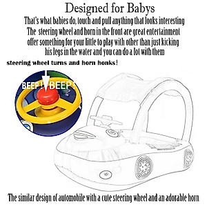 QIAONIUNIU Baby Pool Float with Canopy Summer Steering Wheel Sunshade Swim Ring Car Inflatable Toys Infants Float Seat Boat for Kids Toddlers