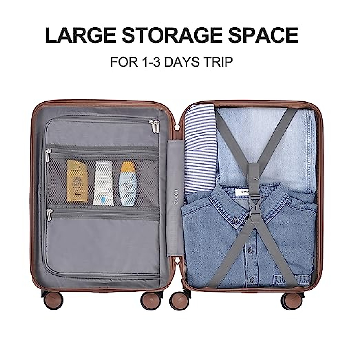 CLUCI Carry On Luggage with Spinner Wheels,Lightweight Hardside Suitcase PC Hardshell Luggage with TSA Lock,20" Carry-On(Dark gray)