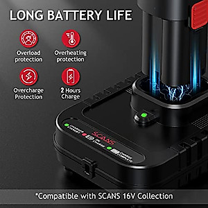 Cordless Impact Driver, 16V Brushless Impact Drill with 1/4” Hex Chuck, 2650RPM Variable Speed, LED Light, SCANS Impact Drill Set with 2.0Ah Battery/Charge, 37 Pcs Accessories, Tool Box, SC2161-1