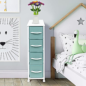 Sorbus Kids Narrow Dresser with 4 Drawers - Vertical Slim Storage Chest of Drawers with Steel Frame, Wood Top & Easy Pull Fabric Bins for Small Spaces, Closets, Bedroom, Bathroom & Laundry