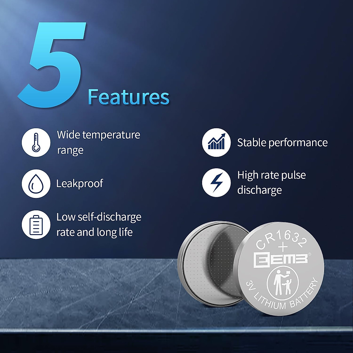 EEMB 5PCS CR1632 Battery 3V Lithium Batteries Li-MnO₂ Button Battery 1632 Battery ECR1632,DL1632 Replacement Battery