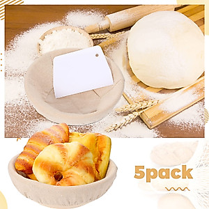 5 Pieces 8.5 Inch Banneton Bread Proofing Basket Round Sourdough Proofing Basket Banneton Basket Dough Proofing Bowl with Liners and Scatters for Home Making Bread Bakers Baking