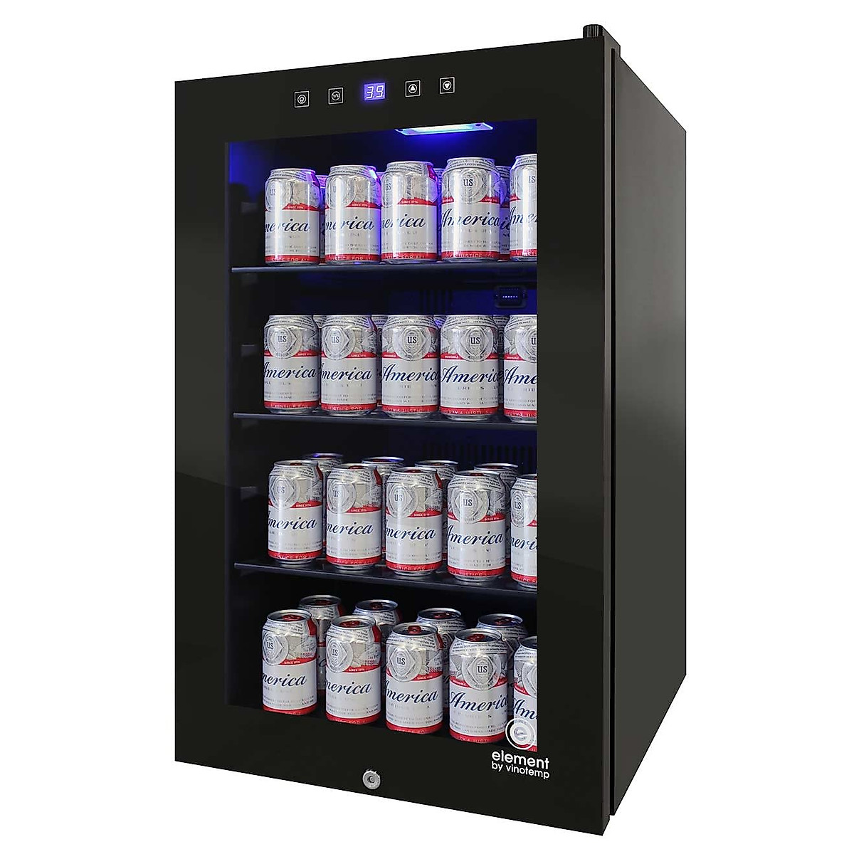 Vinotemp EL-BCU101-01 Refrigerator and Cooler Capacity Mini Drink Fridge with Touch Screen Temperature Control and Glass Door, 161 Can, Stainless Steel, 105 Beverage, Black