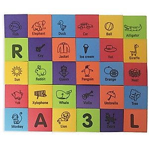 MOBU Foam Building Blocks for Toddlers,30 pcs Alphabet Blocks with Storage Bag,Learning Letter ABC, Numbers 0-9, Stacking Blocks for Kids