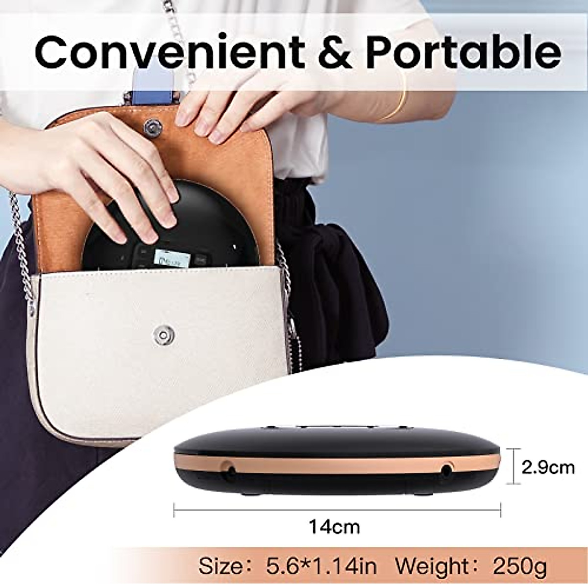 HOTT CD611 CD Player Portable Anti-Shock Personal Portable CD Player with Headphones USB AUX Output for Car Travel Home - Black