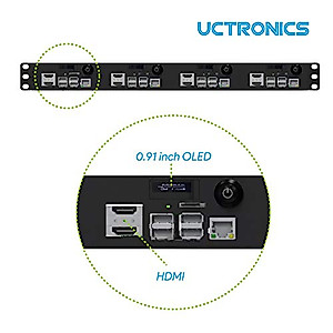 UCTRONICS Ultimate Rack for Raspberry Pi 4, 19" 1U Rackmount with All IO on One Side, OLED Display, Power Switch, and Cooling Fan