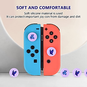 DLseego Butterfly 4PCS Thumb Grips Caps for Switch/Switch OLED/Switch Lite Soft Silicone Joy Con Joystick Cover Protective Cute Animal Cartoon Analog Button Caps - Purple