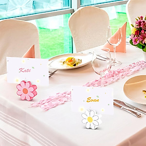 Soaoo 30 Pieces Mini Daisy Place Card Holders Wood Flower Table Number Holders Wooden Daisy Table Memo Sign Stands Holder Picture Holder for Birthday Wedding Baby Shower Table Decoration