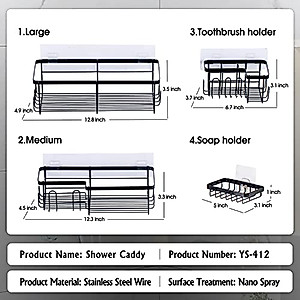 Shower Caddy 4 Pack, Black Bathroom Self Adhesive Shower Caddy Shelf with Shower Soap Holder for Shower Wall, Bathroom Shower Organizer Shampoo Holder, Bathroom Shower Shelves for Inside Shower