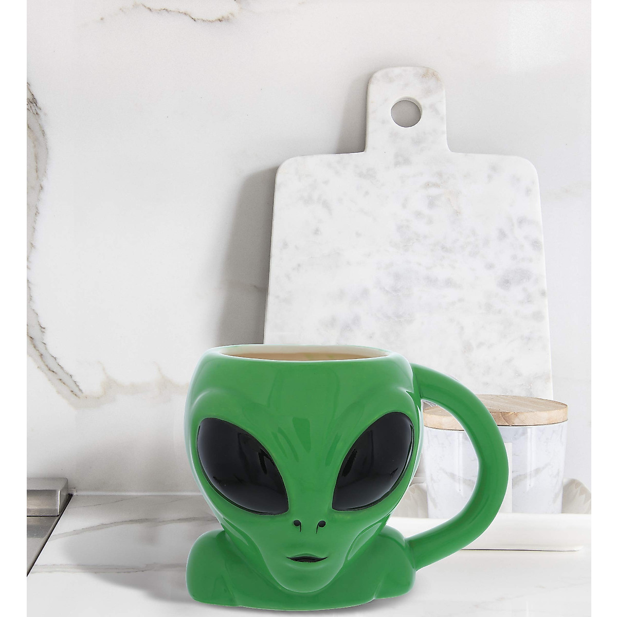 MUGNIV Novelty 3D Green Alien Mug - Cute Cute Coffee Mugs for Women and Men, Funny Coffee Mug Space Gift for Coffee Lovers, Cool Alien Head Fun Glassware Ceramic Mug for Hot and Cold Drinks - 17 Oz