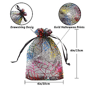 FOIMAS 100pcs Halloween Organza Drawtsring Gift Bags,4x6 Inch Spider Web Skull Organza Candy Treat Bag for Kids Halloween Trick or Treat Gift Wrapping Party Favor Supply