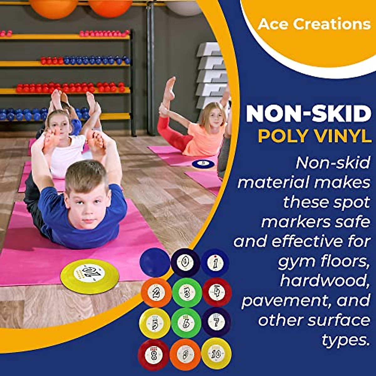 Set of 12 9-Inch Poly Vinyl Spot Markers Numbers 0-10 with 1 Blank in Spanish, French, English with Montessori Shapes for Classroom, Gym, Sports Teams, Preschool, Kindergarten, Elementary School