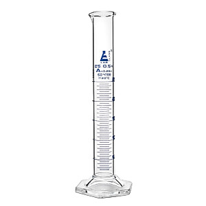 EISCO Graduated Cylinder, 25ml - Class A Tolerance ±0.25ml - Hexagonal Base - Blue Graduations - Borosilicate 3.3 Glass