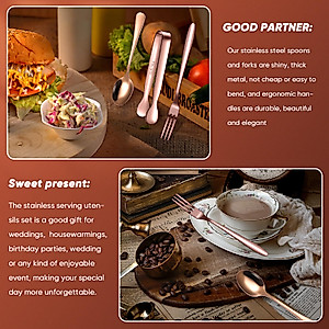 Cunhill 24 Pcs Charcuterie Accessories Mini Cocktail Tongs Small Serving Spoons and Appetizer Forks Stainless Steel Tongs Charcuterie Utensils for Valentine's Day Party(Rose Gold, Vivid Sharp Spoon)