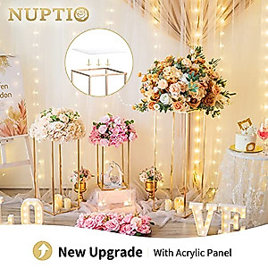 NUPTIO Wedding Centerpieces for Tables with Acrylic Panel - 3 Pcs 15.7/23.6/31.5 inch Tall Gold Vases for Centerpieces - Flower Stand for Centerpiece Table Metal Vase Column Stand Party Decorations