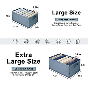 PYRMONT Drawer Organizers for Clothing, Wardrobe Clothes Organizer for jeans with Large Grid,Clothes Organizer for Folded Clothes,Clothes Drawer Organizer for Jeans Pants (2PACK, 7Grid)