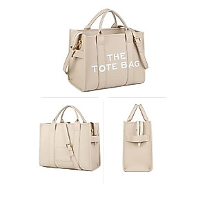 NEGBIU The Tote Bag for Women, PU Leather Tote Bag, Shoulder, Crossbody, or Handheld Bag for School, Office, Travel (10.6X13X6.3in) (Beige)