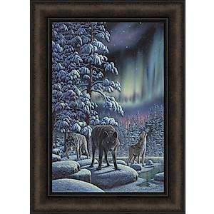 Rivers of Life, Aurora Bliss and Fire & Ice Trilogy by Kim Norlien 3 Framed Print Grouping Northern Lights Wolves Log Cabin Winter Full Moon Stars Campfire Art Print Pictures
