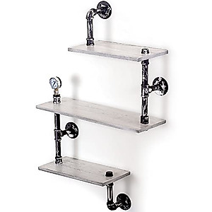 Rawsons Industrial Pipe Rustic Shelves Wall Mounted, 24in Rustic Wood Shelf, 3 Tier DIY Bookshelf, Storage Shelves for Living Room, Bedroom, Office, Farmhouse Bathroom Shelving, Retro,White