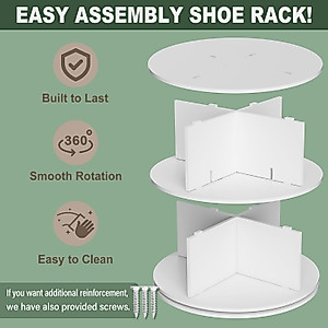 Rotating Shoe Rack Tower, 7-Tier Spinning Shoe Rack，360 Rotating Shelf Shoe Carousel Closet Organizer, Lazy Susan Shoe Cabinet for Entryway Hallway, Modernas Zapatero Giratorio, White