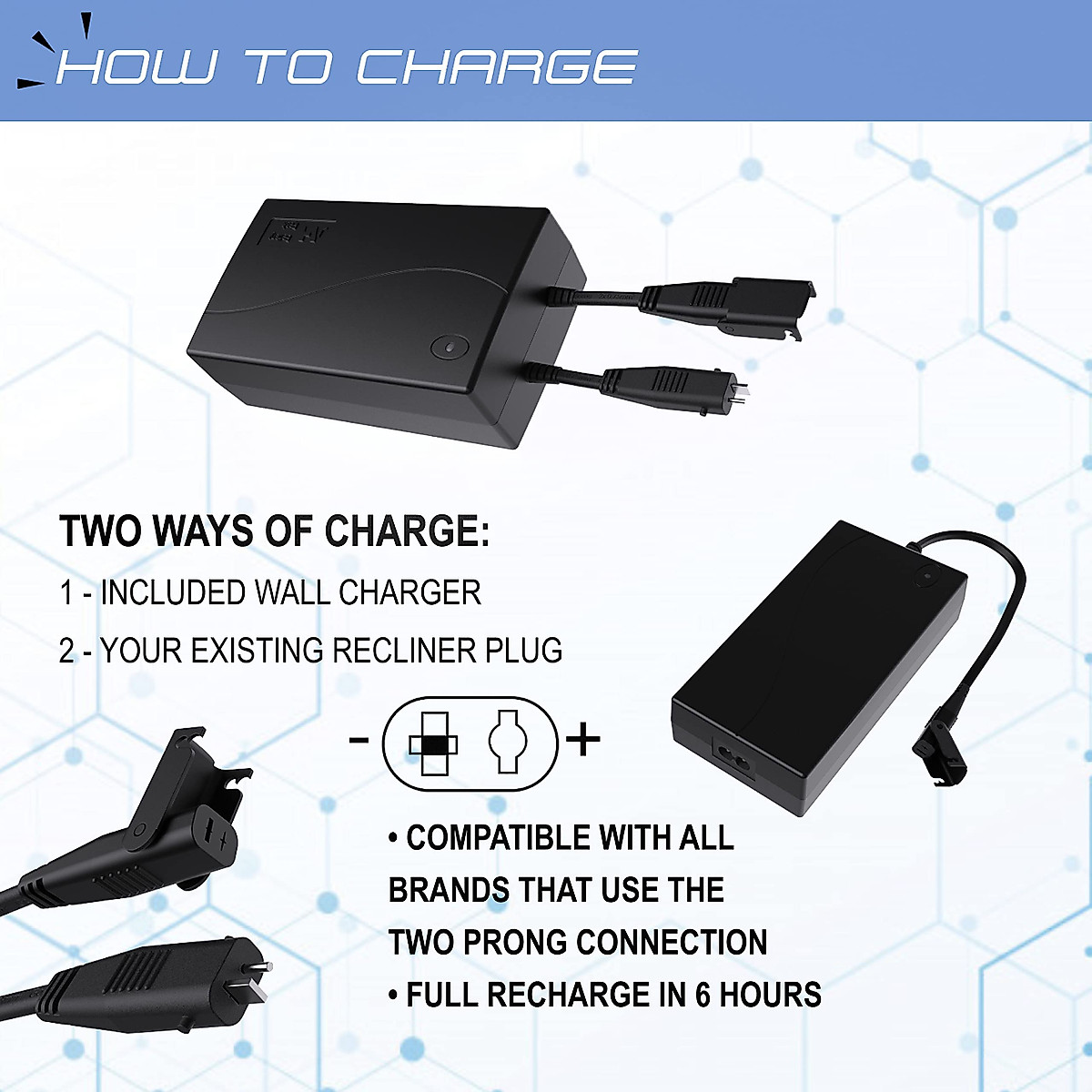 Lifestyle Battery Pack for Electric Motion Furniture - Wireless Battery for Power Recliners - Reclining Sofas - Lift Chair - Lazy Boy Recliners -Okin-Limoss-Berkline