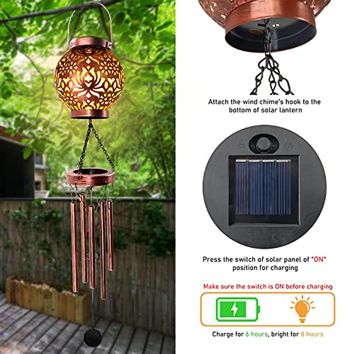 Astarin Solar Wind Chimes for Outside Hanging Led Solar Lights Outdoor Garden Lantern Decorative as Gift for Women mom Grandma Best Friends' Birthday Gift Bronze