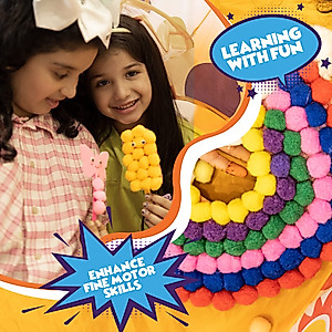 Zerimeri [600 pcs] Pom Poms Arts and Crafts - 500 1 inch Polypropylene Rainbow Pompoms with 100 Google Eyes for Craft - Child & Pet-Friendly Pom Pom Balls for Crafts