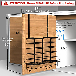KEGII 2 Pack Cabinet Door Organizer, Kitchen Cutting Board Organizer with Towel Bar, Over Cabinet Door Organizer for Foil, Plastic Wrap, Baking Sheet Storage, Black