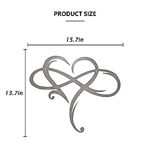 Infinity Heart Metal Wall Decor, Unique Infinity Heart Wall Decor Love Sign Plaque Steel Art Geometric Bedroom Ornaments Cut Out for Home, Wedding Decor (15.7x13.7in, Silver)