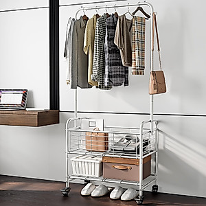 SUOERNUO Laundry Basket with Wheels Rolling Laundry Hamper Laundry Sorter Cart Shelf Hanging Rack,Grey