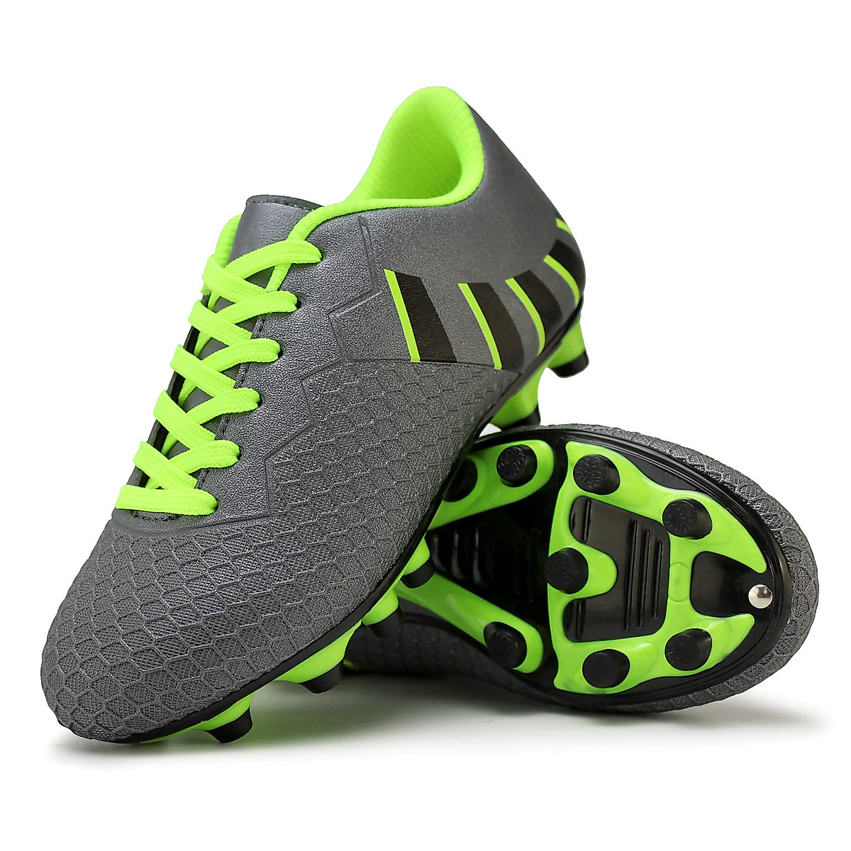 Hawkwell Athletic Firm Ground Outdoor Comfortable Soccer Shoes(Toddler/Little Kid/Big Kid), Grey Green PU, 1 M US