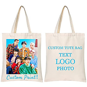 JATEBI Personalized Tote Bag, Canvas Tote Bag With Customizable Pictures and Text double sided, Reusable Grocery Bag,Shopping Bags for Daily Use Gifts…