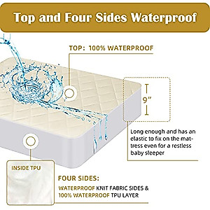 Lofe Organic Cotton Crib Mattress Protector - Top&Side Waterproof, 100% Waterproof Crib Mattress Protector, Breathable Baby Crib Mattress Cover, Infant Toddler Crib Mattress Fitted 52x28x9 in