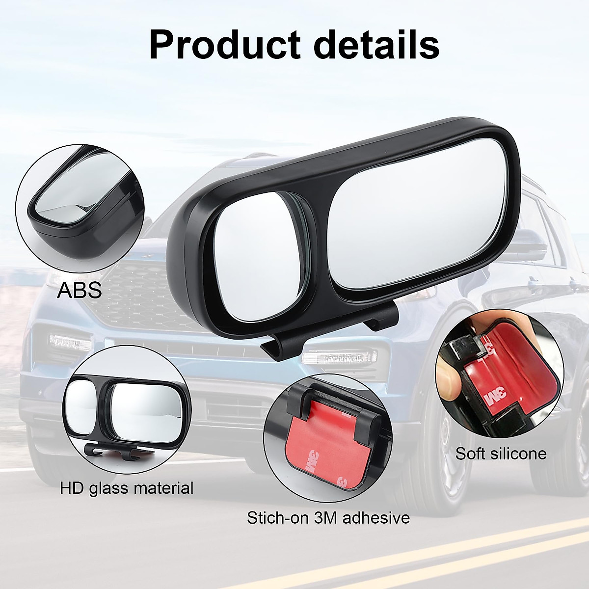 LivTee Blind Spot Mirror, Double Adjustable Mounted Blindspot Mirror HD Glass Wide Angle View, Side Rearview Mirror Universal, Right