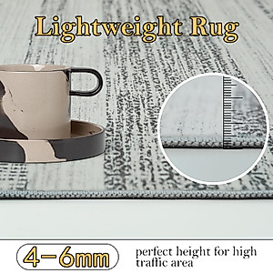 EISUROM Moroccan 8x10 Area Rug: Soft Ultra Thin Machine Washable Farmhouse Area Rugs for Living Room Non-Slip Neutral Modern Geometric Indoor Floor Carpet for Bedroom Under Dinning Table Beige/Grey