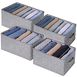 Fixwal 4pcs Wardrobe Closet Organizers and Storage with Support Board, 2pcs 7-Grid and 2pcs 5-Grid Foldable Jeans Organizer for Shelf Drawer Storage Bin Container for Shirts Pants Sweaters, Grey