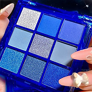MEICOLY Blue Eyeshadow Palette,9 Colors Matte Glitter Eye shadow Palette,Metallic Silver Bright Waterproof Pressed Avatar Sally Makeup,Shimmer Pigmented Corpse Bride Eye Shadow for Halloween