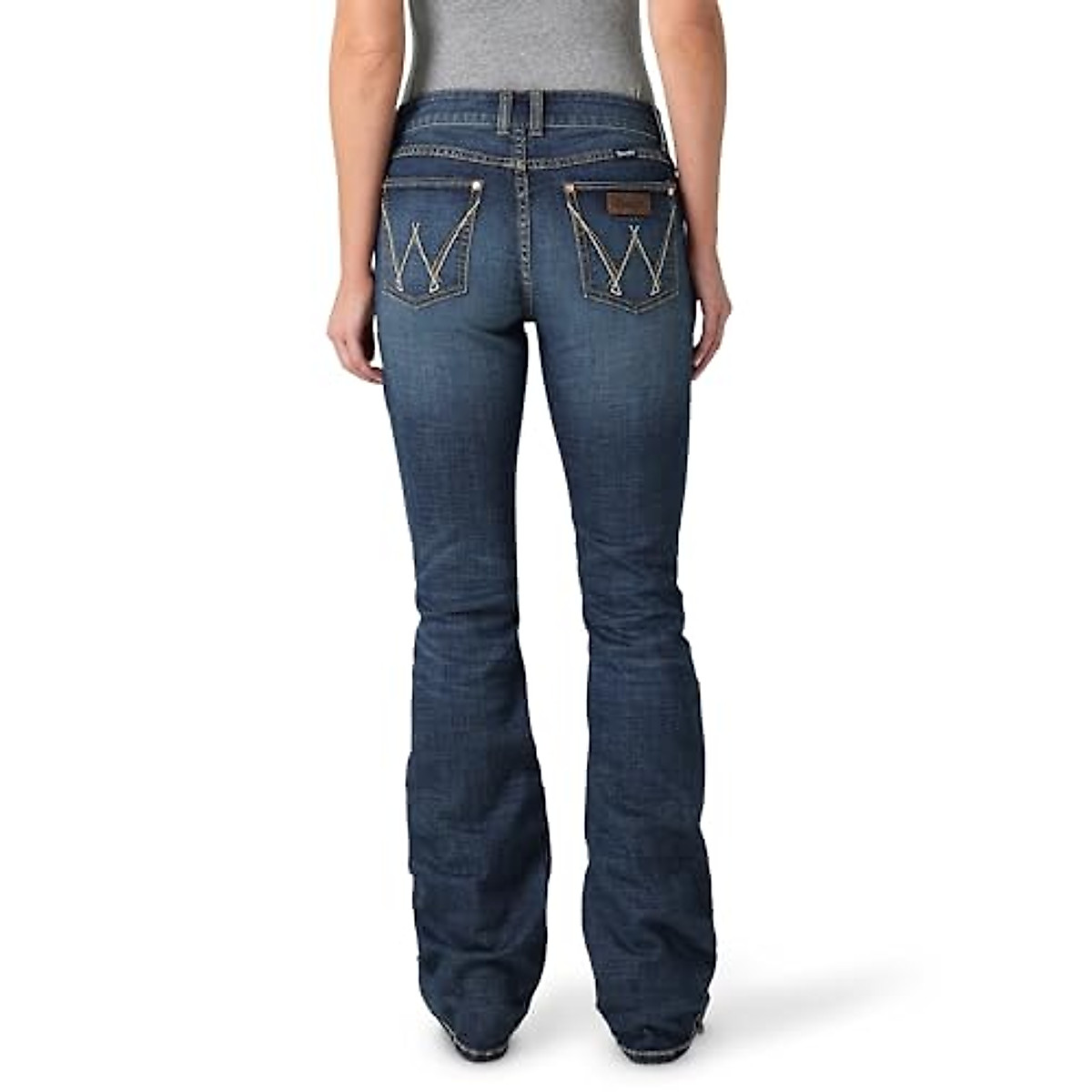 Wrangler Women's Retro Mae Rise Stretch Boot Cut Jean, Mid Wash, 7W x 32L