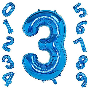 Blue 3 Balloons,40 Inch Birthday Foil Balloon Party Decorations Supplies Helium Mylar Digital Balloons (Blue Number 3)