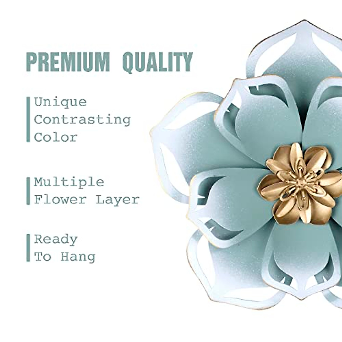 Reflinto Farmhouse Metal Flower Wall Decor 9.5inches 3D Wall Sculptures Flowers for Bedroom, Bathroom, Office, Nursery - Rustic Metal Outdoor Wall Art for Fence, Porch, Gallery, Yard, Garden