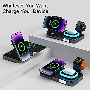 Wireless Charger,for Apple Mag-Safe Charger,5 in 1 Magnetic Charging Station for iPhone 14/13/12/11/X/8,for iWatch,for AirPods 3/2/Pro,for Samsung Galaxy(Black)
