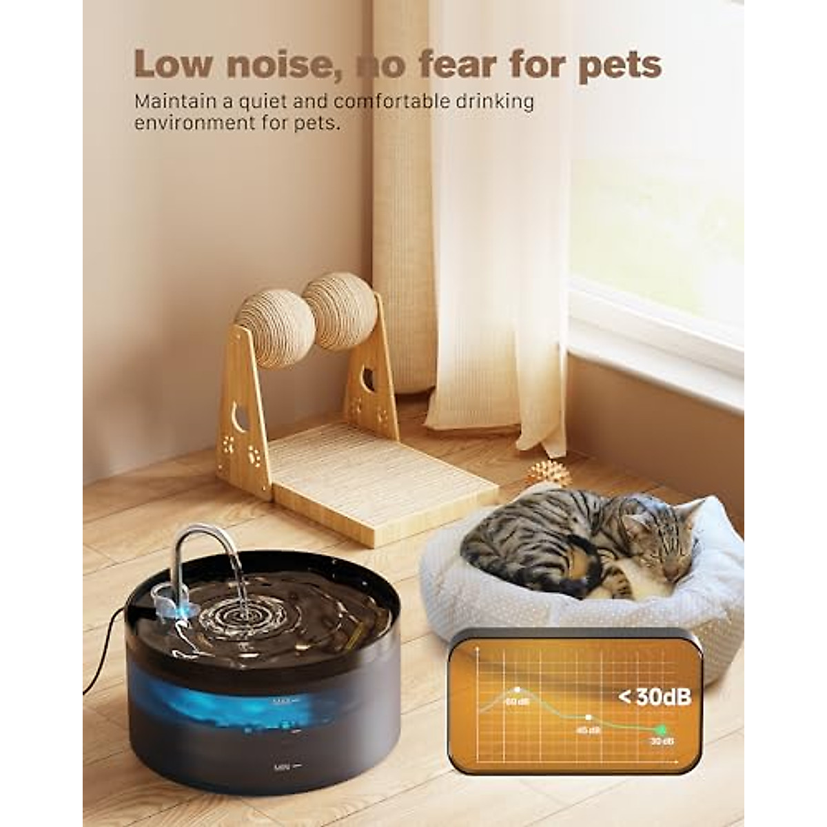 Cat Water Fountain: 108oz/3.2L Cat Fountain Super Silent Pet Water Fountain - Water Fountains for Cats Indoor - Faucet Cat Fountain - Quiet Water Pump - Suitable for Cats and Dogs - BEMOONY