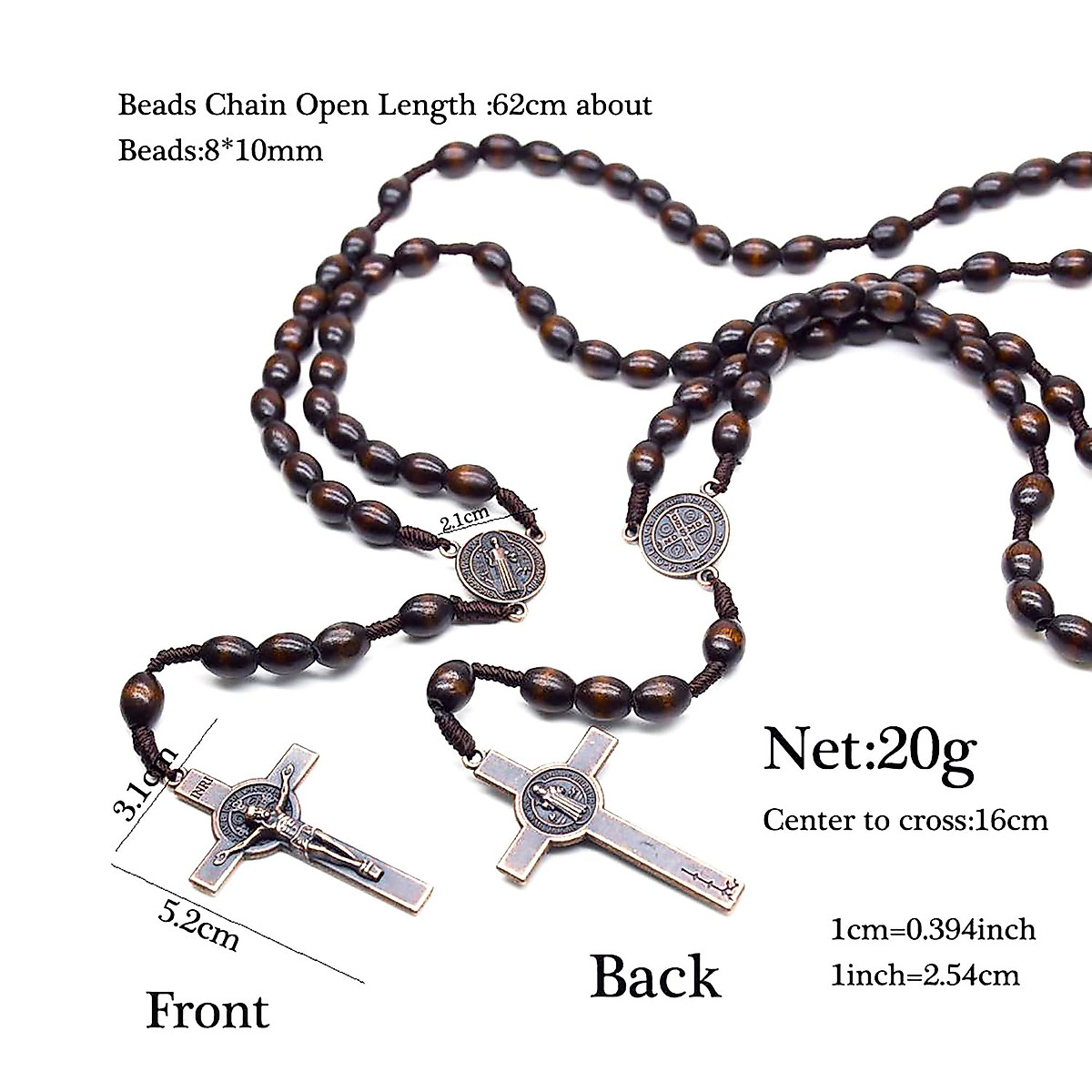 Bangtang Rosary Beads Catholic for Women, Wooden Cross Necklace for Men, Prayer Necklace Beads Rosary for Mother, First Communion Gift for Boy Girl Catholic