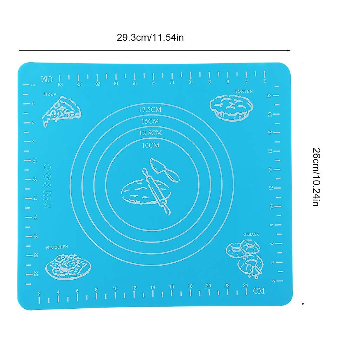 Silicone Baking Mat Non Slip Pastry Mat, Baking Mat 11" x 10'' for Counter, Oven Liner, Pie Crust, Reusable Fondant Mat Extra Thick with Measurement