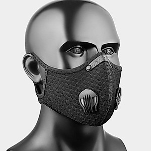 NUENUN 5 Pack Unisex Adjustable Reusable Washable Dust Protect Mouth Cover with 10 Carbon Filters and 10 Breathing Valves for Bicycle Running Riding Cycling Outdoor Sport Black
