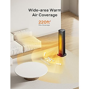 PELONIS Oscillating Ceramic Tower Indoor Space Heater for Home with Oscillation, Programmable Thermostat & ECO Mode, 12H Timer & Remote Control, Safety Protection, 23 Inches, 1500W, PHF15RSAPH23