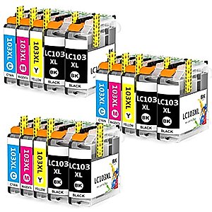 Compatible Brother Ink Cartridges LC103 Replacement for Brother LC103 LC101XL LC103BK 15 Pack Compatible with MFC-J870DW MFC-J6920DW MFC-J6520DW MFC-J450DW MFC-J470DW (6BK, 3C, 3M, 3Y)